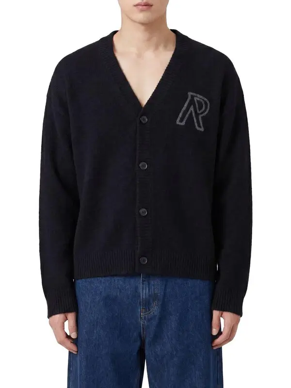 REPRESENT V-neck Alpaca Wool-blend Jacquard Logo Cardigan - Black