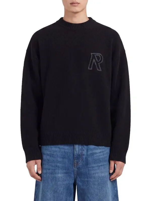 REPRESENT Crewneck Alpaca Wool-blend Jumper With Jacquard Logo And Dropped Shoulders - Black