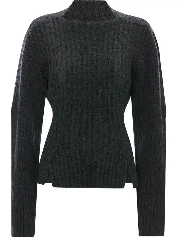 Victoria Beckham Merino Wool Ribbed Sweater - Grey