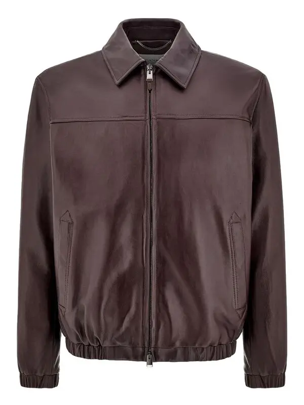 Canali Burgundy Lambskin Blouson Jacket - Red