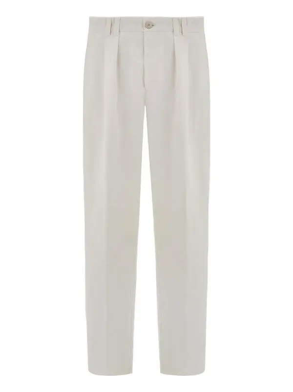 Canali Cotton Gabardine Double-pleated Trousers - White