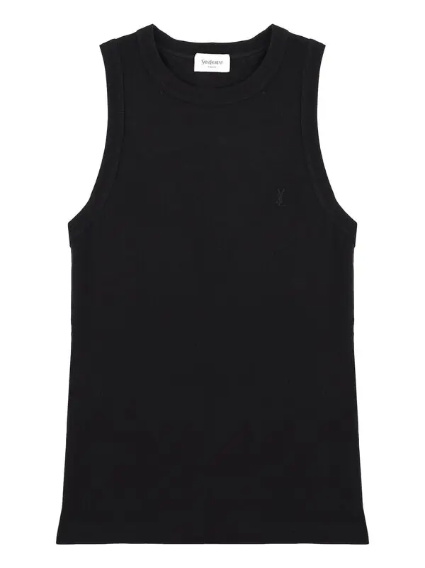 Saint Laurent Cassandre Ribbed Tank Top - Black