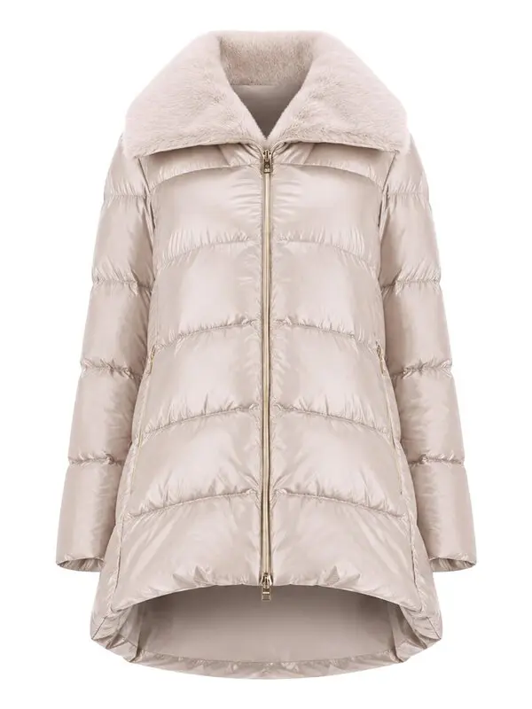Herno A-shape" Piumino With Fur Collar - Beige