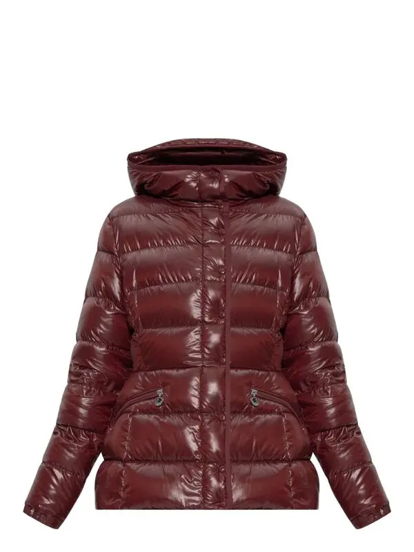 Moncler Barante Down Jacket With Hood And Logo Patch - Red