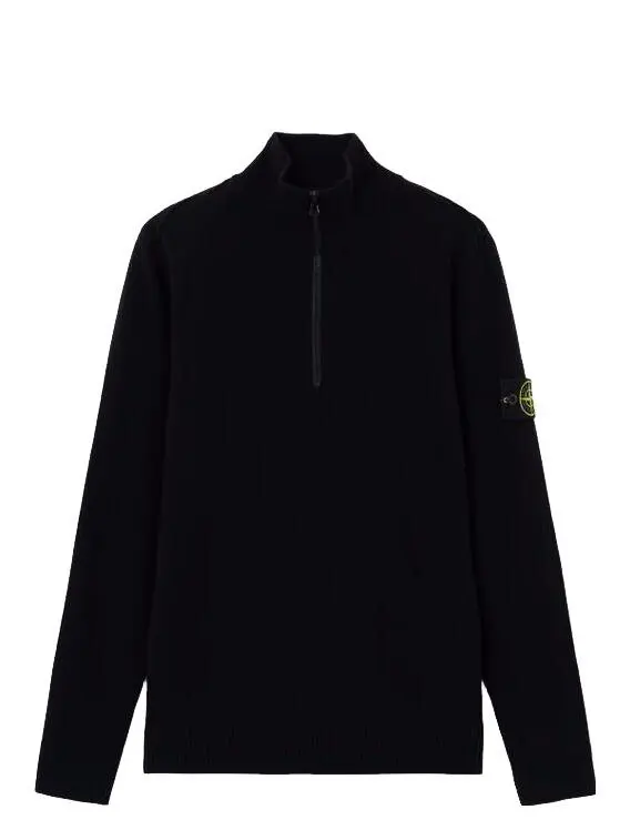 Stone Island Btheck Virgin Wool Long Sleeve Polo - Black