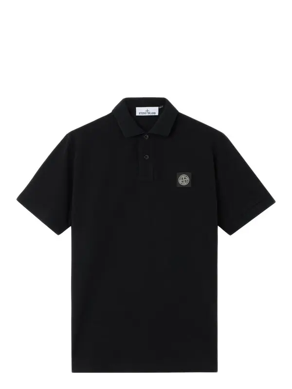 Stone Island Inspired Ribbed Polo Top With Two-button Placket, Patch Logo And Slim Fit - Nero