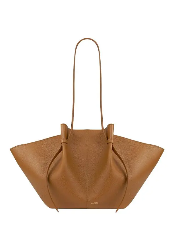 Yuzefi Large Mochi Pebble Grain Leather Shoulder Bag - Brown