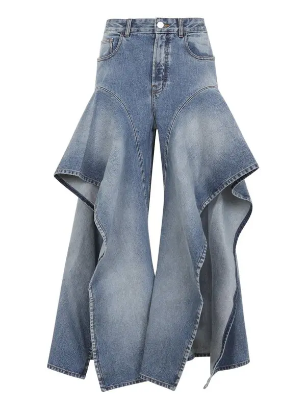Alaïa Ruffle Wide Leg Jeans - Blue