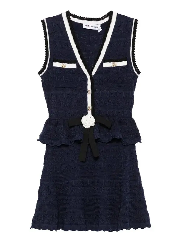 SELF-PORTRAIT Floral Corsage Detail Button-front Mini Dress - Blu