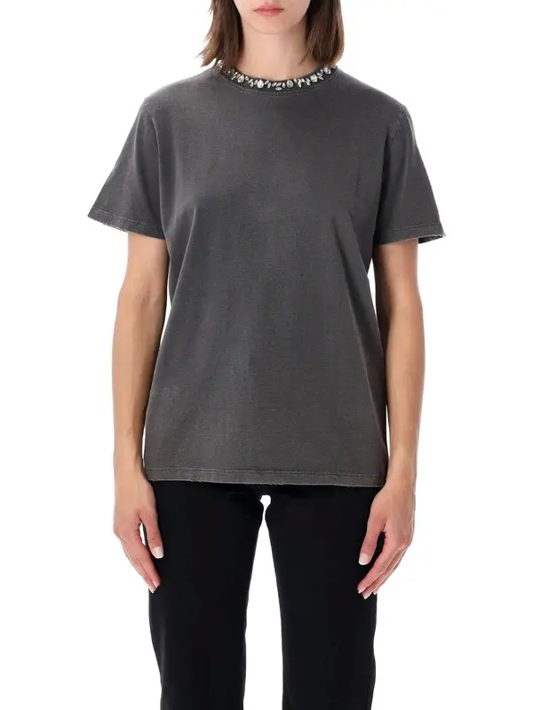 GOLDEN GOOSE Cotton T-shirt With Crystal Detail - Grigio