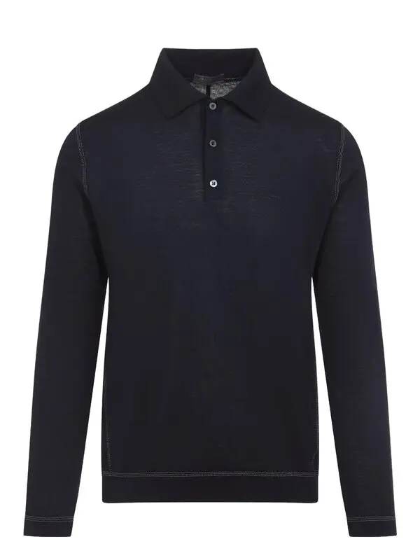 Prada Wool Virgin Wool Knit Polo Sweater - Blue