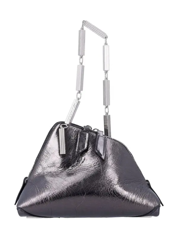 Attico The Sculpted Mini Chain Clutch With Asymmetric Statement, Metallic Finish, 16 Cm - Grigio