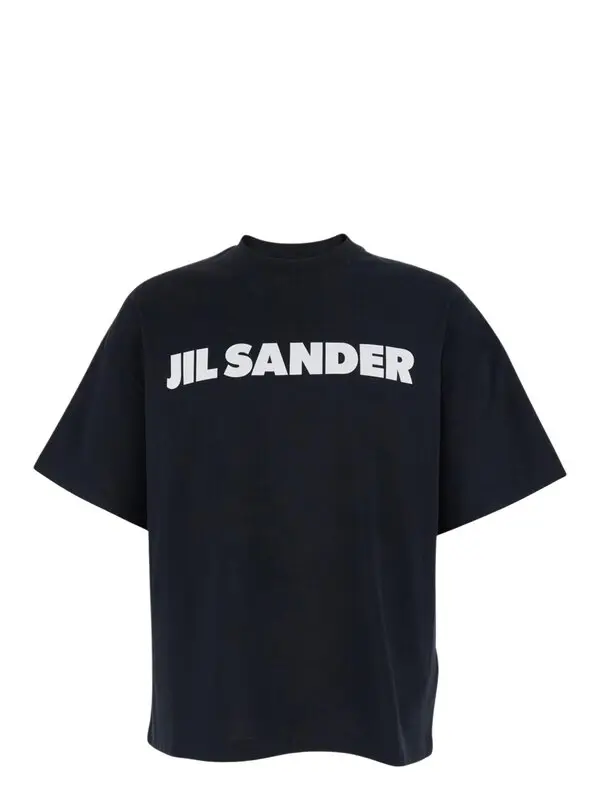 JIL SANDER Logo Print Crew Neck T-shirt With Dropped Shoulders - Black