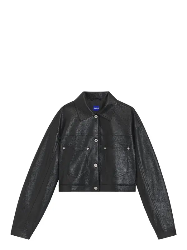 Hugo Faux Leather Relaxed Fit Jacket With Embroidered Logo - Black