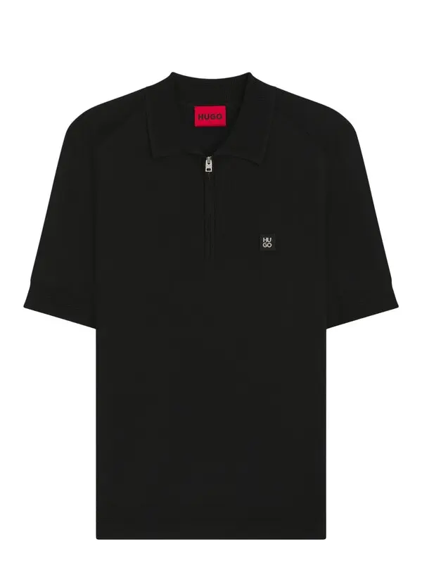 Hugo Knit Polo With Zipper Neck - Black