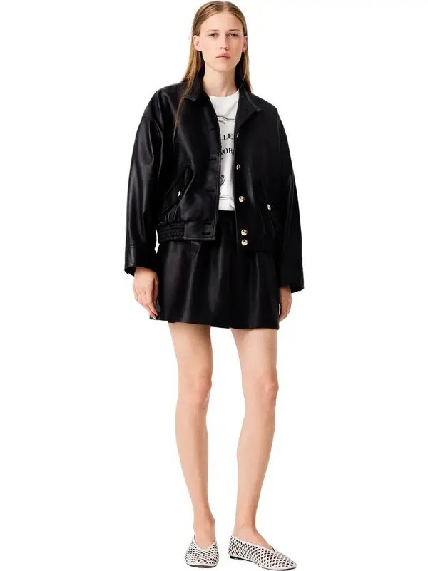 Maje Leather Flared Mini Skirt - Black