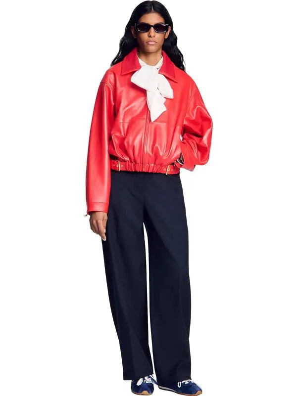 Sandro Leather Jacket With Zip Fastening - Red