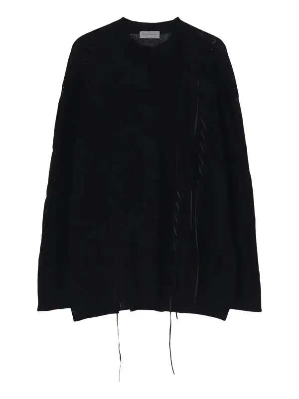 YOHJI YAMAMOTO POUR HOMME Round Neck Leather Pullover Top - Black