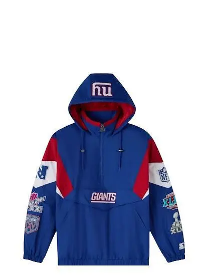 OVO X Nfl Starter New York Giants Half Zip Pullover Jacket - Blue