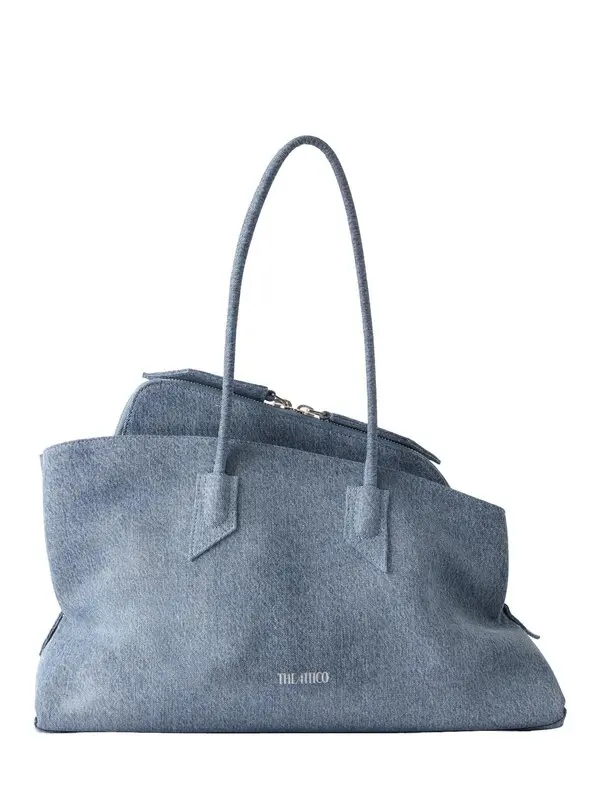 Attico La Passeggiata Medium Asymmetric Denim Shoulder Bag - Blue