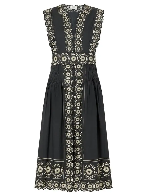 Sea Mirabel Scalloped Embroidered Cotton-voile Midi Dress - Black