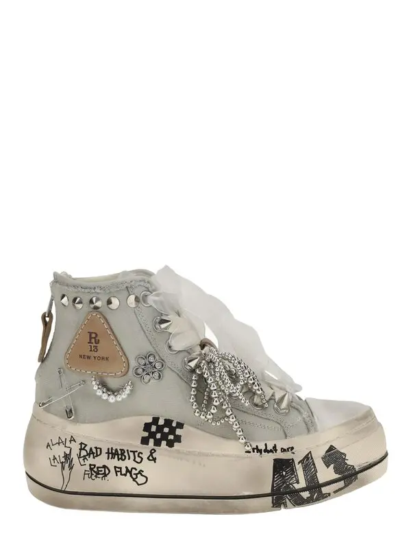 R13 High Top Platform Sneakers With Embellishments - White