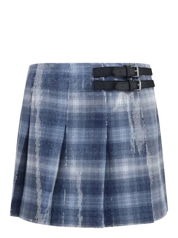 Pinko Sequin Check Mini Skirt - Light Blue