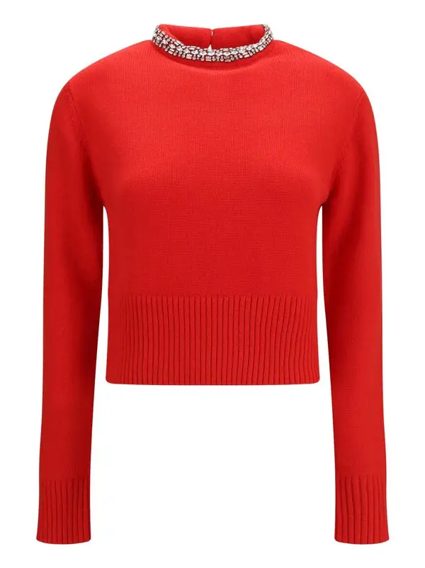 Pinko Berlino Wool Sweater With Embellished Neckline - Red
