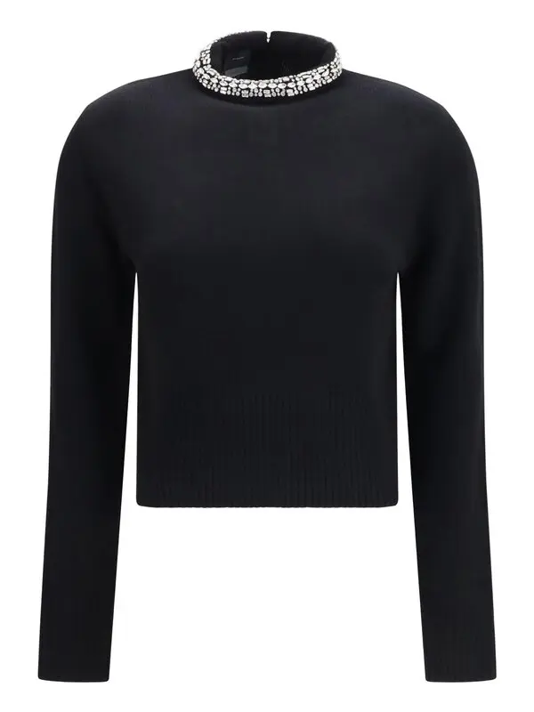 Pinko Berlino Wool Sweater With Embellished Neckline - Black