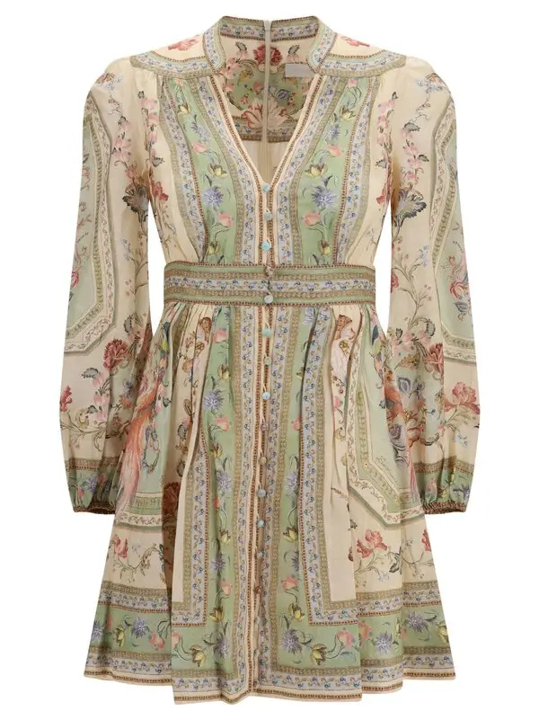 Zimmermann Roselight Mini Dress With Puff Sleeves - Multicolour