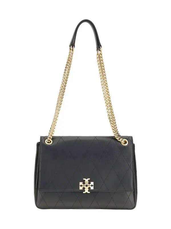 Tory Burch Charlie Shoulder Bag In Grained Leather - Black