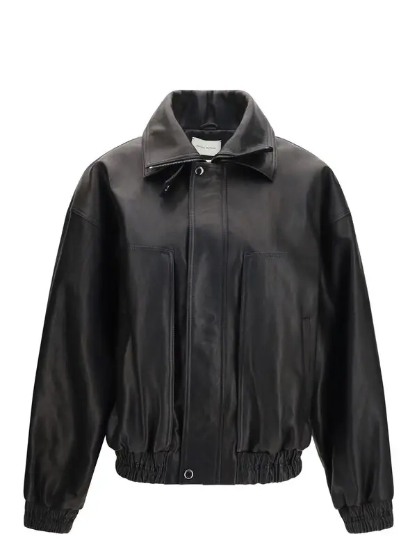 Magda Butrym Leather Jacket With High Collar - Black