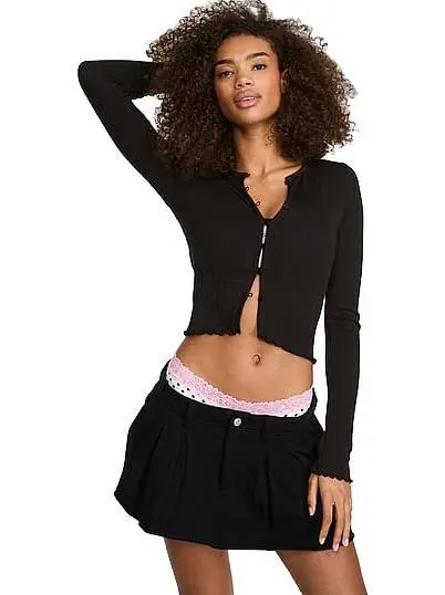 Pink Campus Fleece Pleated Skort - Black