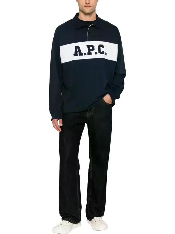 A.p.c. Logo-print Long-sleeve Polo Shirt - Blue