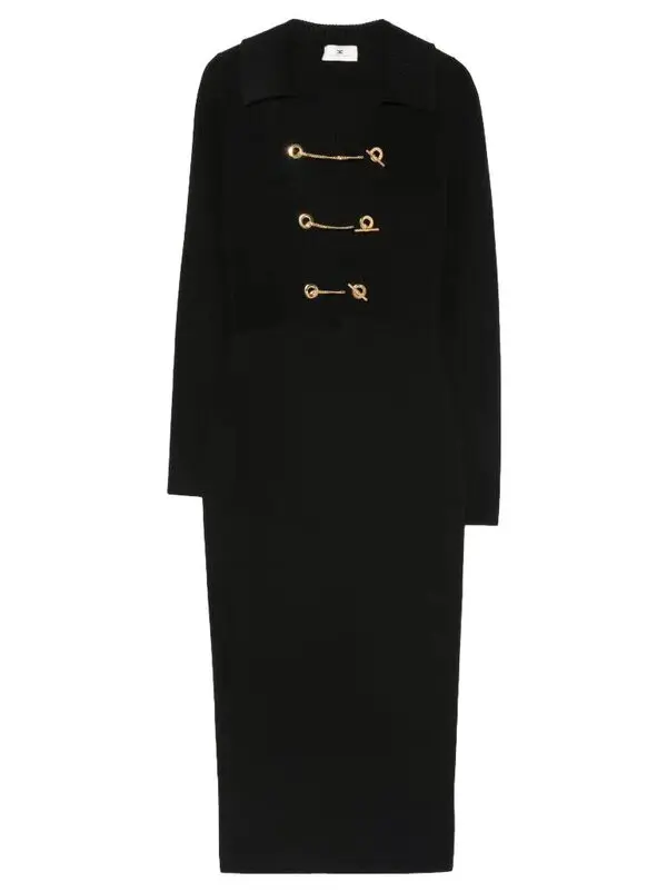 Elisabetta Franchi Ribbed Knit Midi Dress With Toggle Fastening - Black
