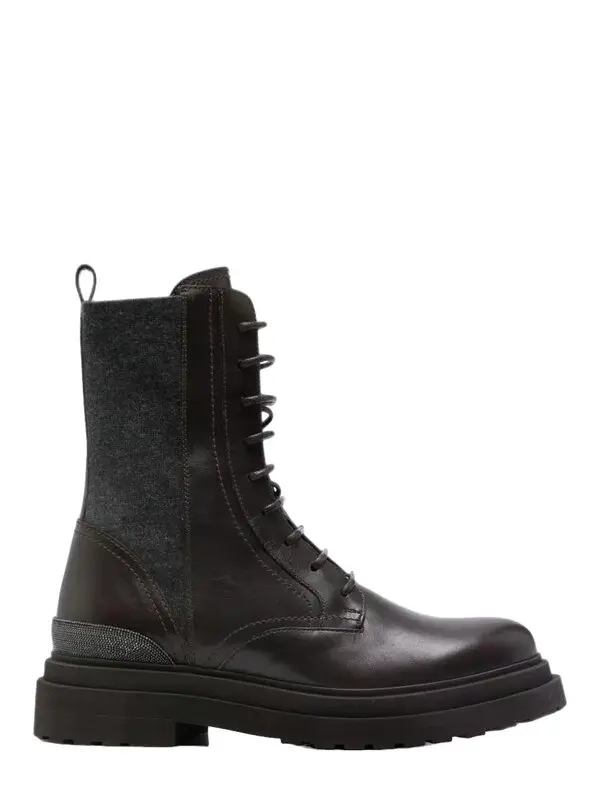 Brunello Cucinelli Embellished Lace-up Leather Boots - Brown