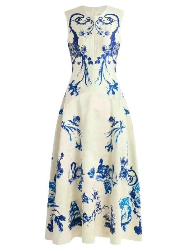 Erdem Tattoo Toile De Jouy Textured Satin Dress - Neutrals