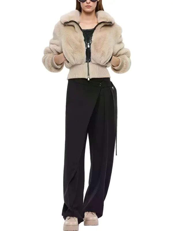 Pinko Faux Fur Ribbed-trim Jacket - Neutrals