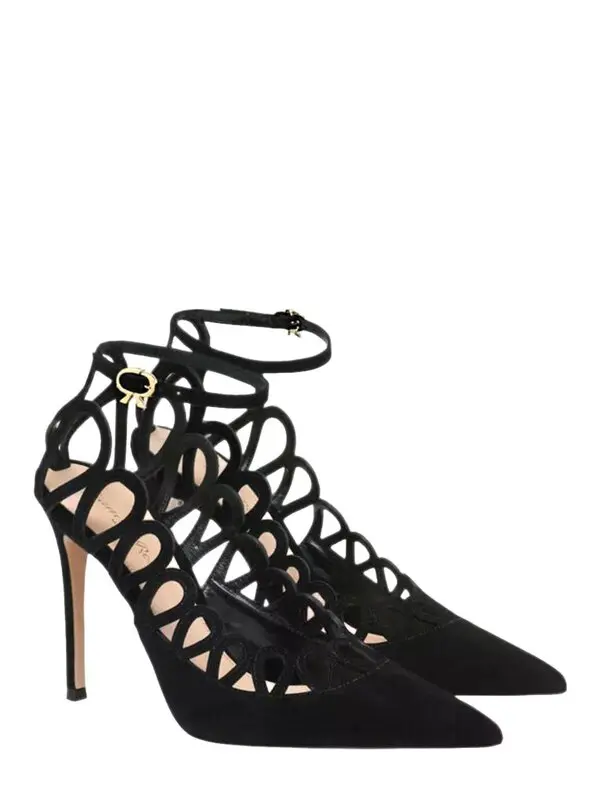 GIANVITO ROSSI Elisa Suede D'orsay Stiletto Pumps With Ribbon Buckle Ankle Strap - Black