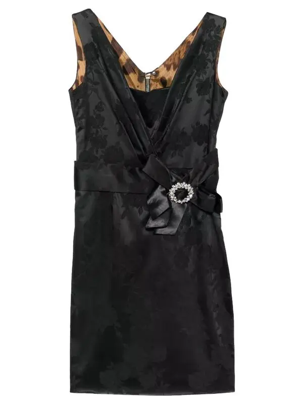 Dolce & Gabbana Floral Damassé Crystal Embellished Mini Dress - Black