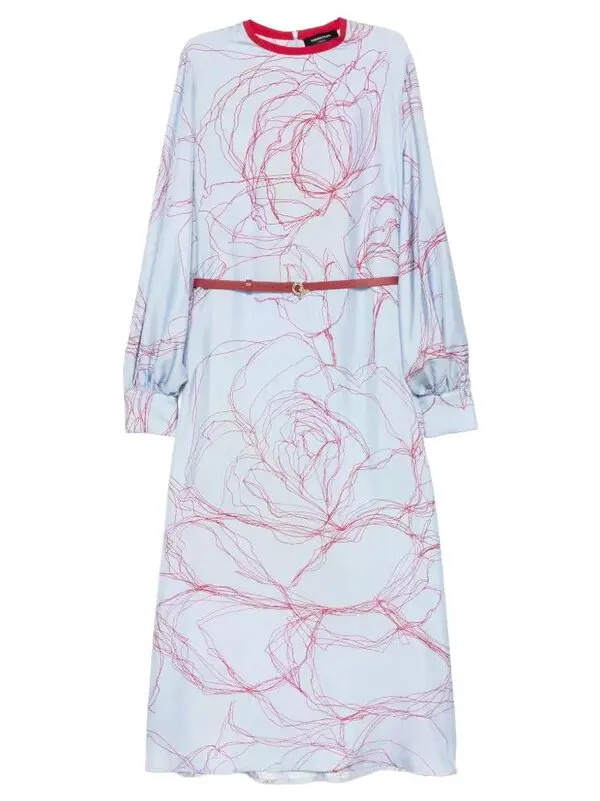 Fabiana Filippi Belted Midi Dress With Floral Print - Blue