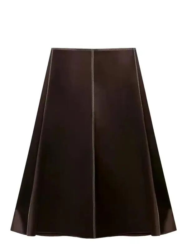Marni Deep Satin Midi Skirt With Contrast Stitching - Brown