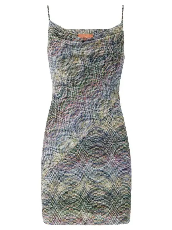 Missoni Zigzag Knit Cowl Neck Spaghetti Strap Dress - Blue