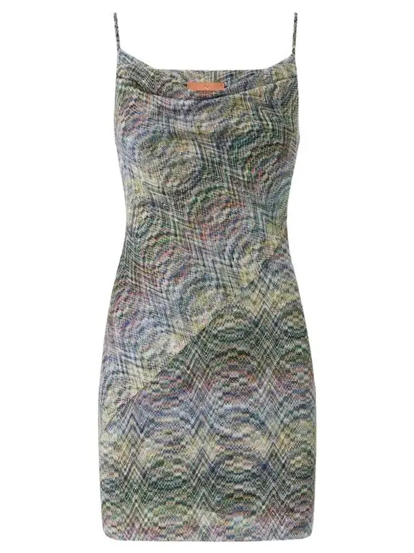 Missoni Zigzag Knit Cowl Neck Spaghetti Strap Dress - Blue