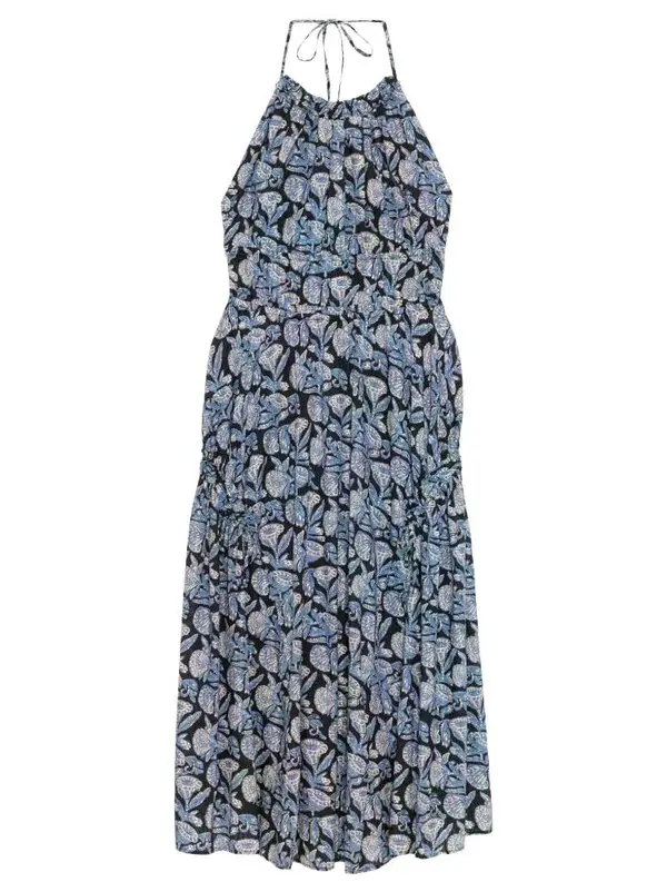 Ulla Johnson Sleeveless Floral Print Gathered Midi Dress - Blue