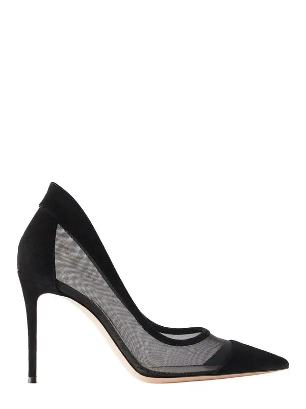 GIANVITO ROSSI 95 Mesh-trimmed Suede Pumps - Black