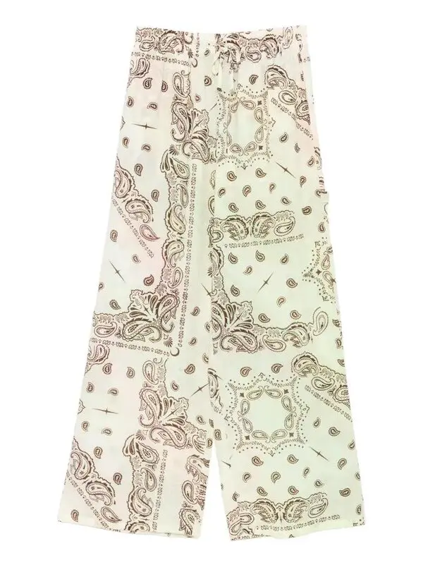 VENUJA Paisley Print Drawstring Wide Leg Trousers - Neutrals
