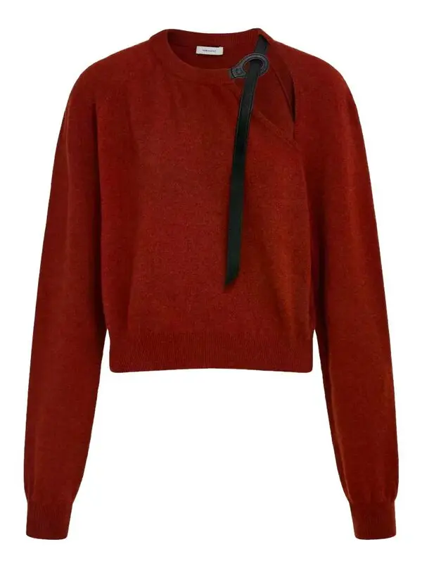 FERRAGAMO Crew Neck Sweater With Cut-out Detail And Leather Tie - Red