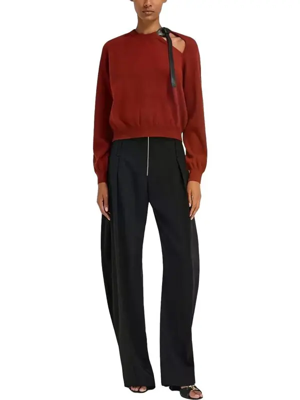 FERRAGAMO Leather-appliqué Cut-out Crew Neck Sweater - Red