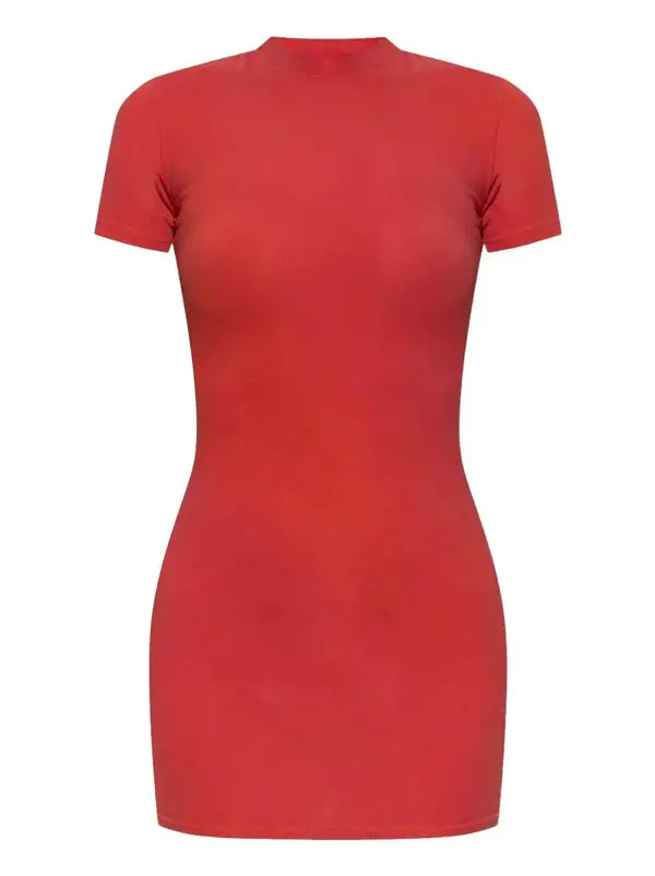 Balenciaga Short Sleeve Crew Neck Mini Dress - Red